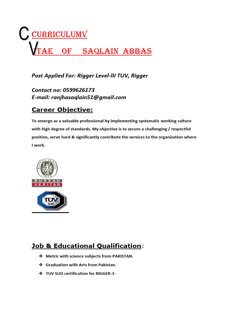 Saqlain CV r3 | PDF | Crane (Machine) | Mechanical Engineering