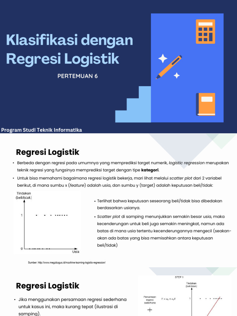 PPT-Data Mining-Pertemuan 6 (Regresi Logistik) | PDF | Metode & Bahan Ajar