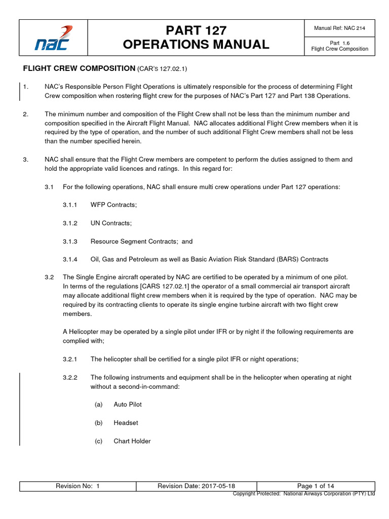 Part 1.6 - Flight Crew Composition Revision 1 | PDF | Instrument Flight ...