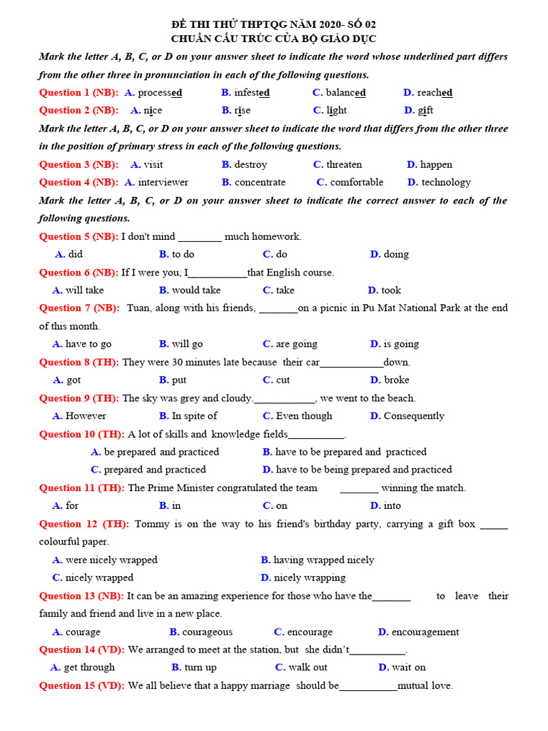 Đề Thi Thử THPTQG 2020 Số 02 | PDF | Swine Influenza | Influenza