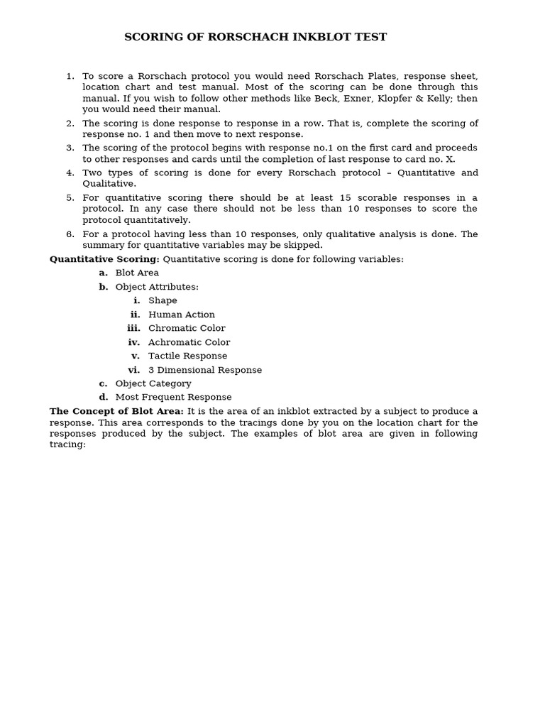 Scoring of Rorschach Inkblot Test | PDF | Color