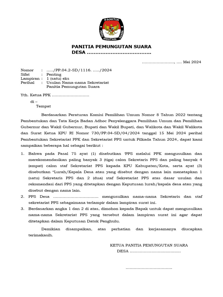 Surat SEKRETARIAT PPS | PDF