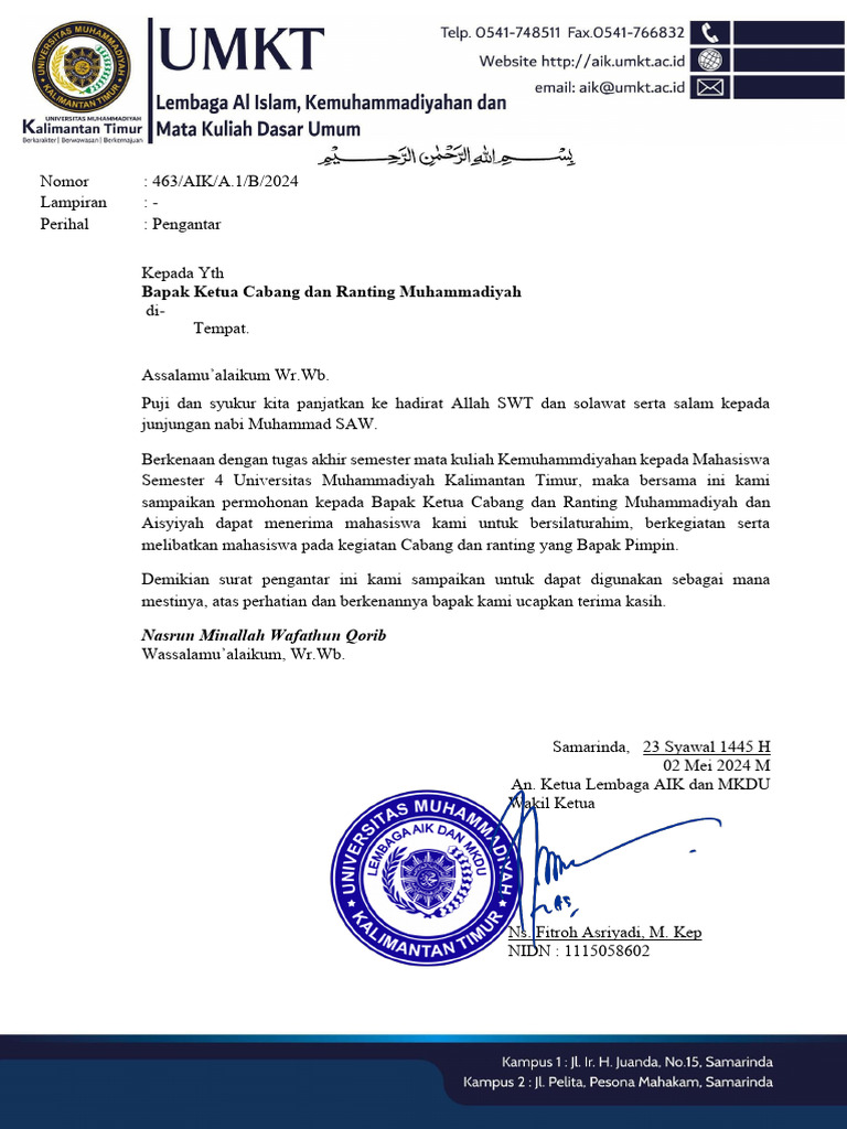 463 - Surat Pengantar Ke Cabang Dan Ranting Muhammadiyah | PDF