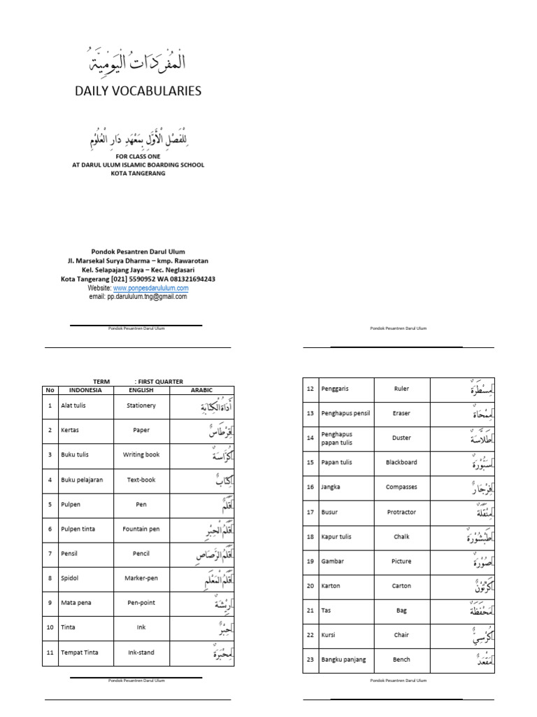 Buku Mufrodat Harian Dan Percakapan Kelas 1-3 Edit 8 Agt 2018 | PDF