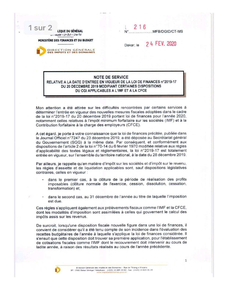 Note de Service DGID | PDF