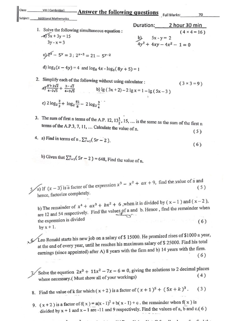 O-Level Add. Maths Mock Paper | PDF