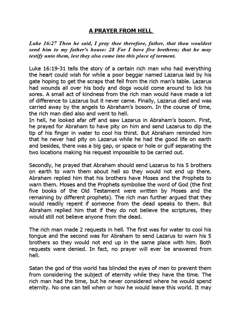 A Prayer From Hell - Gospel Tracts | PDF | Jesus | Hell