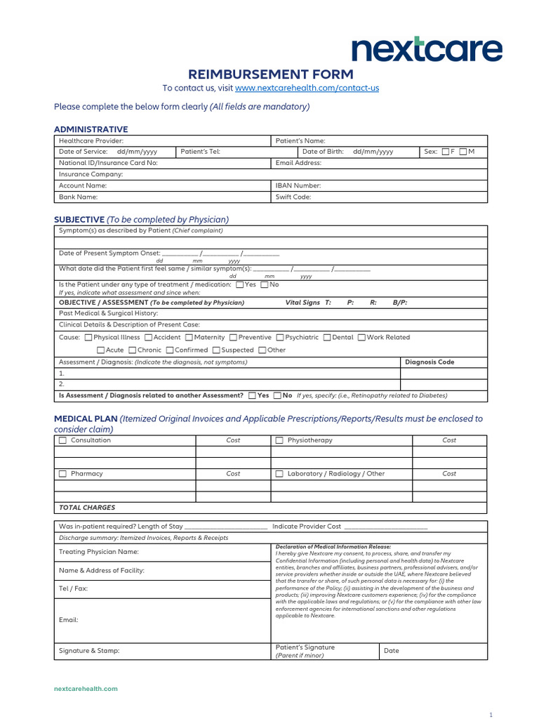 Reimbursement-Form-16.05.2023 Nextcare | PDF | Patient | Health Care