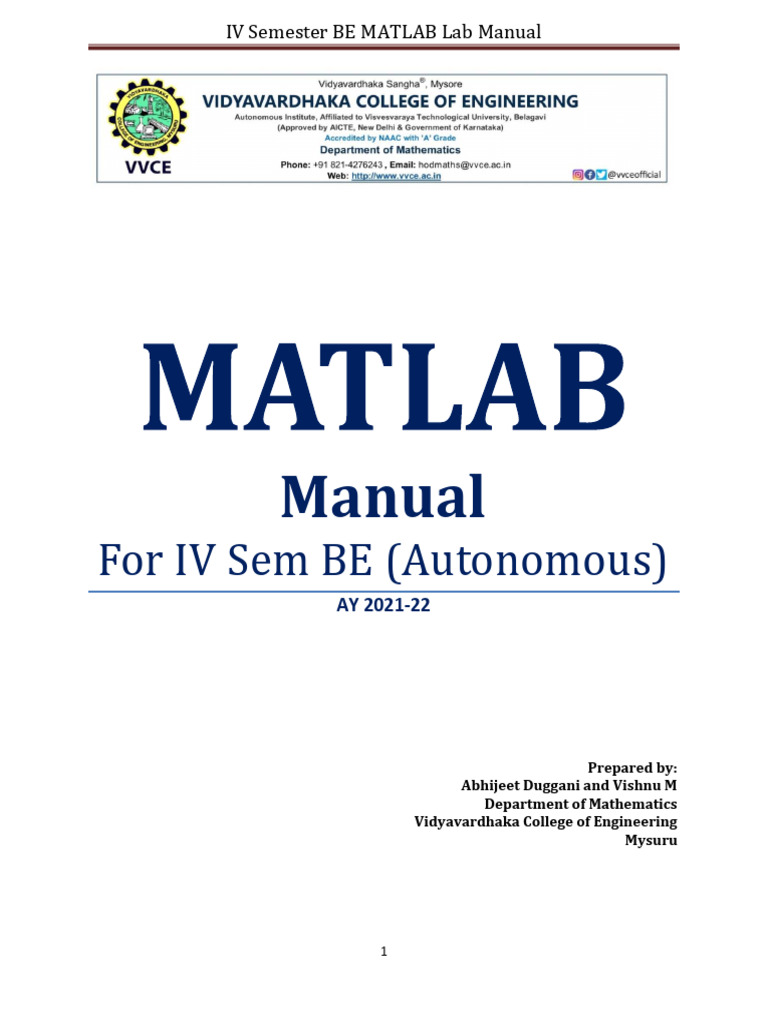 Revised fourth sem matlab manual 21-22-1 | Download Free PDF | Matrix (Mathematics) | Mean