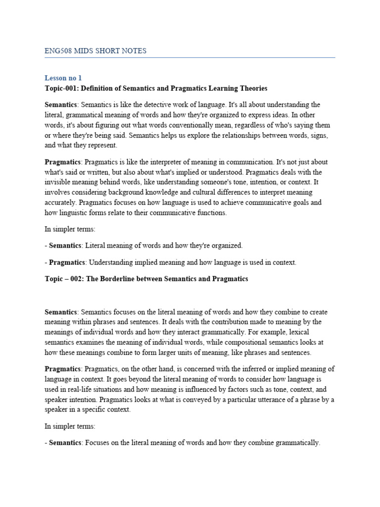 ENG508 MIDS SHORT NOTES | PDF | Semantics | Semiotics ENG508 MIDS SHORT NOTES | PDF | Semantics | Semiotics