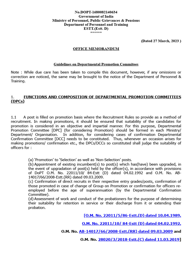 Guidelines for Departmental Promotion Committees | PDF | Performance ...
