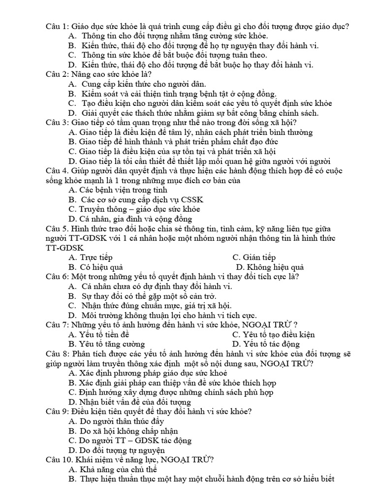 Câu Hỏi TT - GDSK | PDF