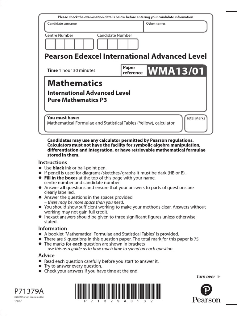 WMA13/01 Pure Mathematics Exam Paper | PDF | Mathematics | Mathematical ...