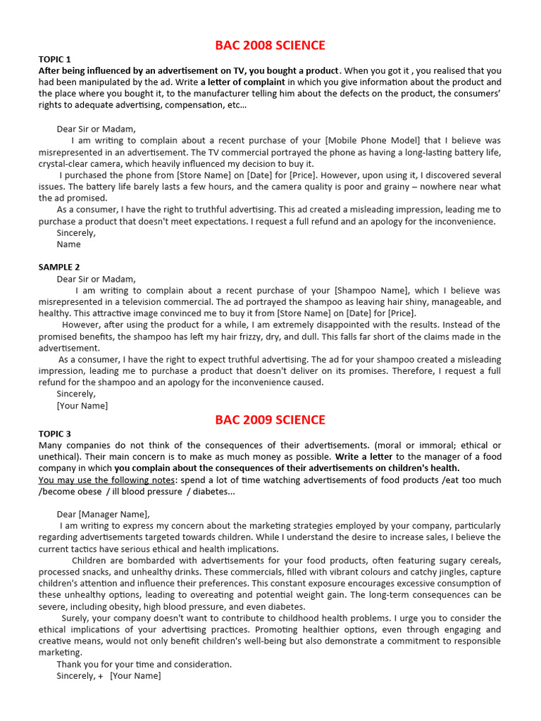 A-LETTER-OF-COMPLAINT-BAC-PARAGRAPHS | Download Free PDF | Advertising | Brand