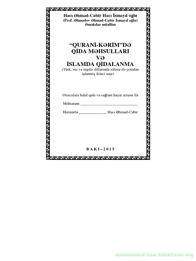 (Kitabyurdu - Org) - Qurani-Kerimde Qida Mehsullari Ve Islamda Qidalanma | PDF