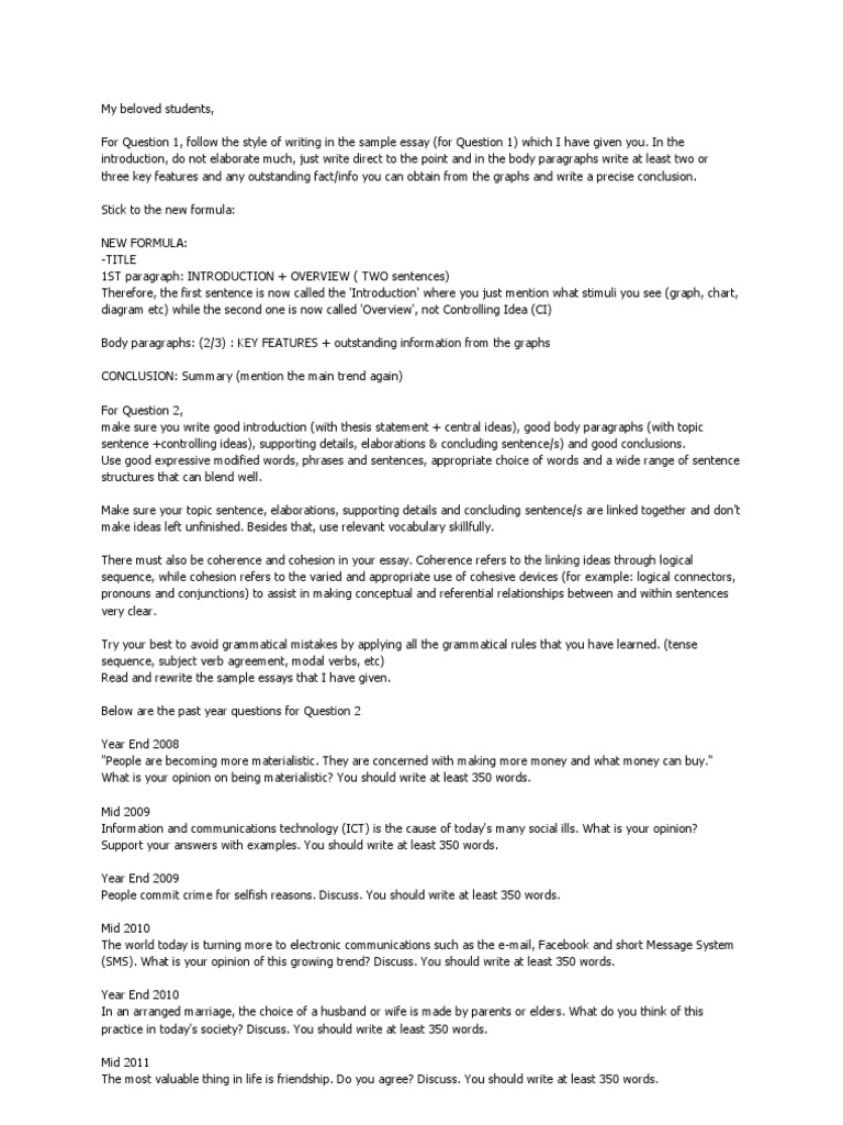 My beloved students essay writing tips and sample questions | PDF ...