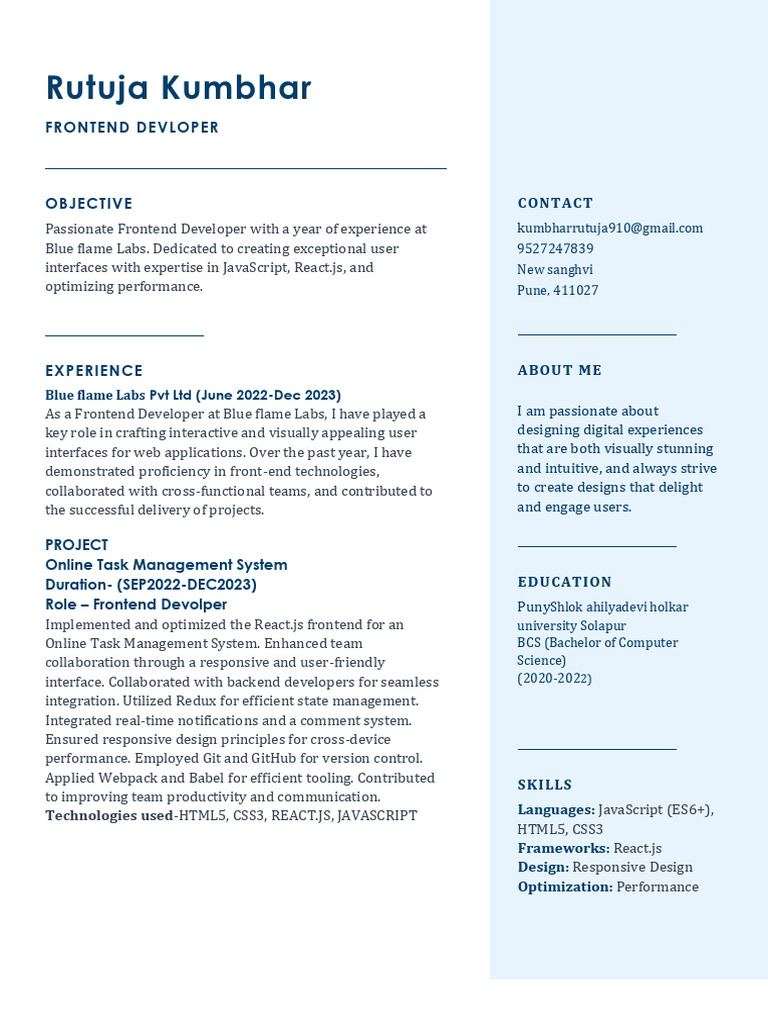 Rutuja Kumbhar Experience Resume | PDF | Art | Computers