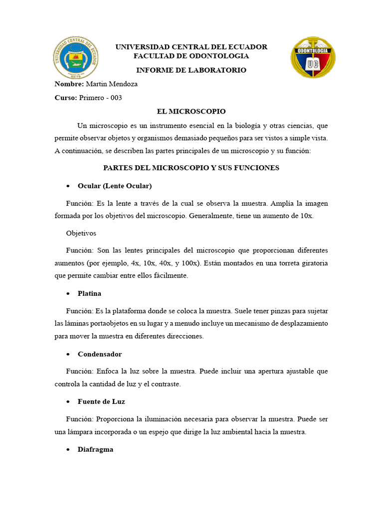 Informe Laboratorio Martin | PDF | Microscopio | Óptica
