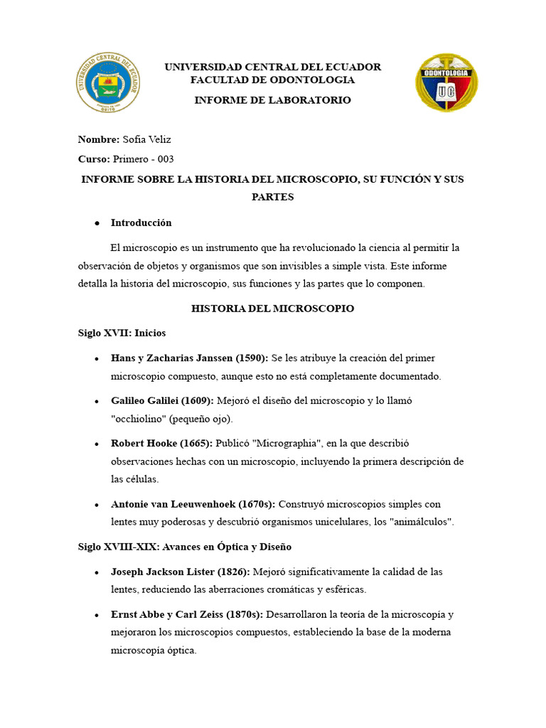 Funciones Biologia Sofia Veliz. | PDF | Microscopio | Equipo de laboratorio