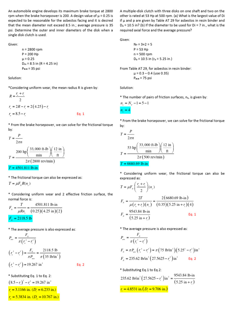 Clutch Design Calculations and Analysis | PDF | Horsepower | Clutch