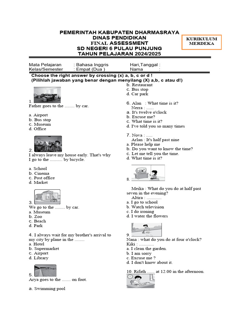 Soal Ujian Kelas 1 Semester 1 Fixedd | PDF | Vehicles | Transport