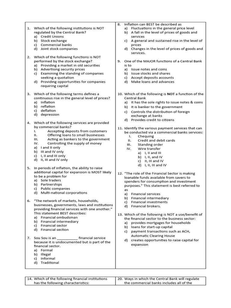form 5 mcq | PDF | Banks | Central Banks