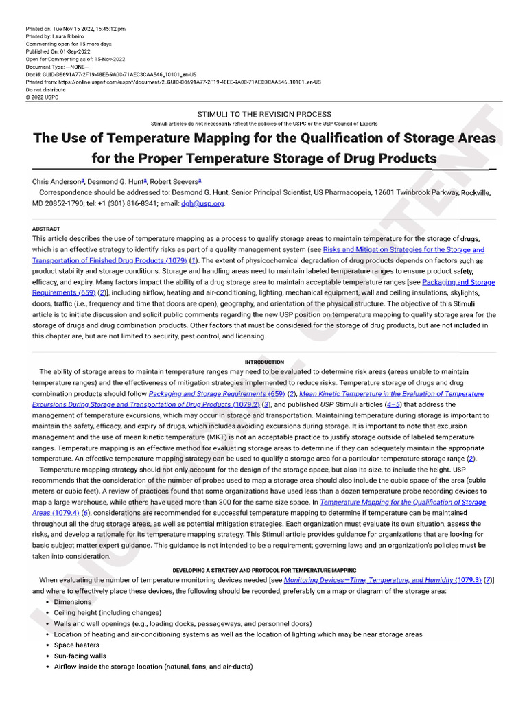 The Use of Temperature Mapping For The Qualification of Storage Areas | PDF