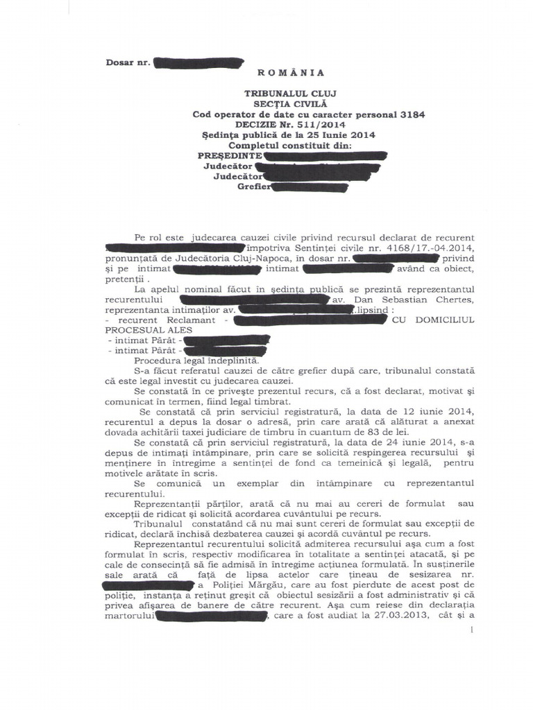 Decizie Tb. Cluj | PDF