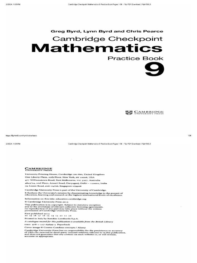 Cambridge Checkpoint Maths.gr.9. Workbook. | PDF