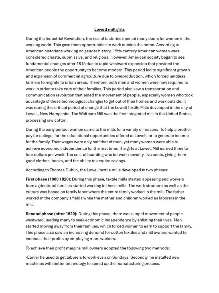 Lowell Mill Girls | PDF | Economies | Labor