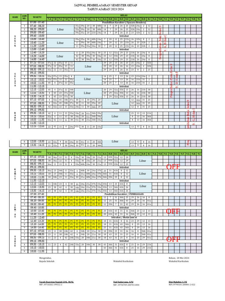 Jadwal KBM Semester 2 Moving Class - 1 | PDF
