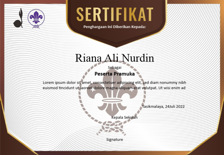 Desain Sertifikat Pramuka Gratis 1 Powerpoint Landscape | PDF