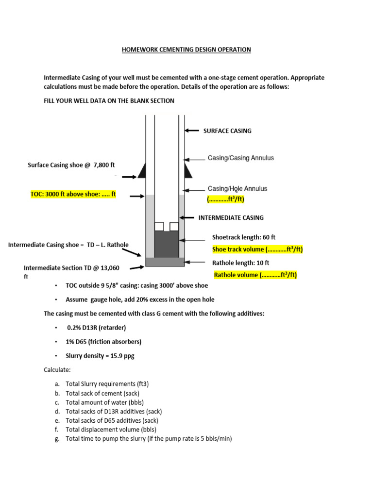CEMENTING DESIGN EXERCISE | PDF