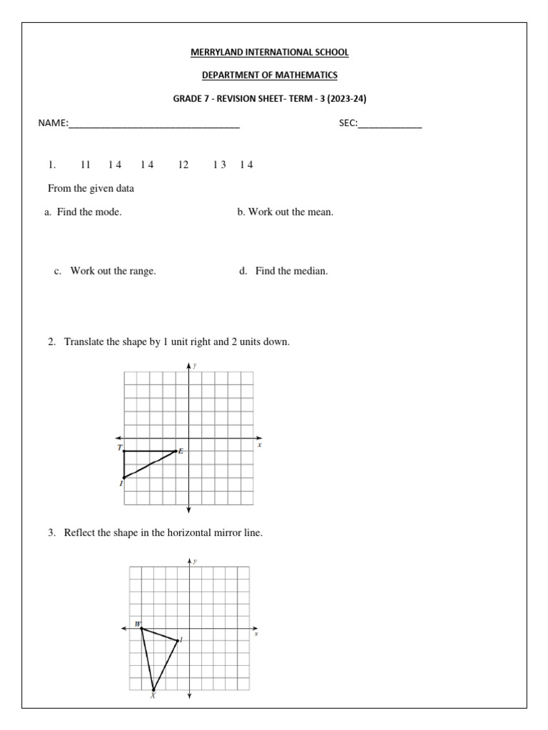 Math Revison Sheet Practice | PDF | Area | Shape