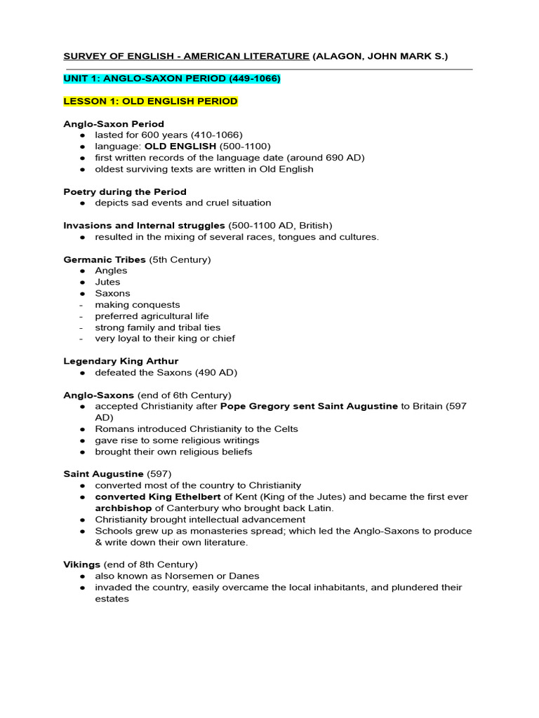 Anglo-Saxon Literature Overview | PDF | Beowulf | Green Knight