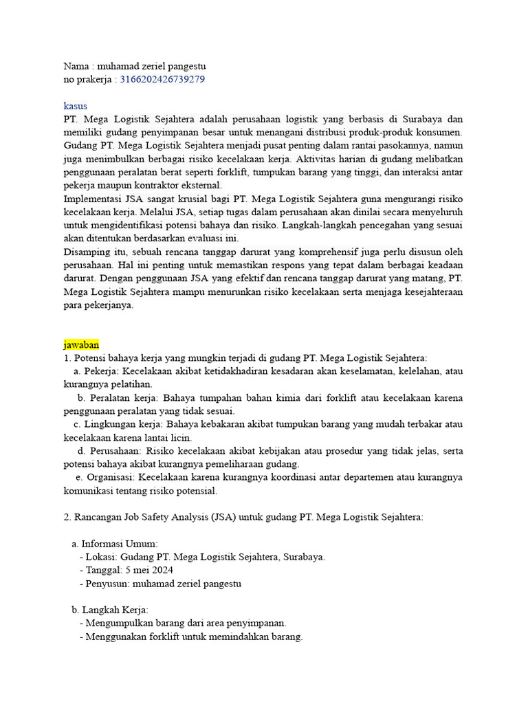 Tugas JSA Dan Tanggap Darurat | PDF | Bisnis