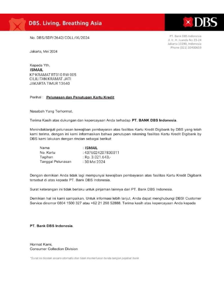 Pelunasan Pinjaman Bank DBS | PDF
