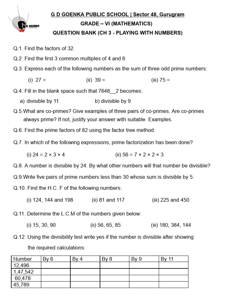 Question Bank - CH-3 | PDF | Prime Number | Numbers