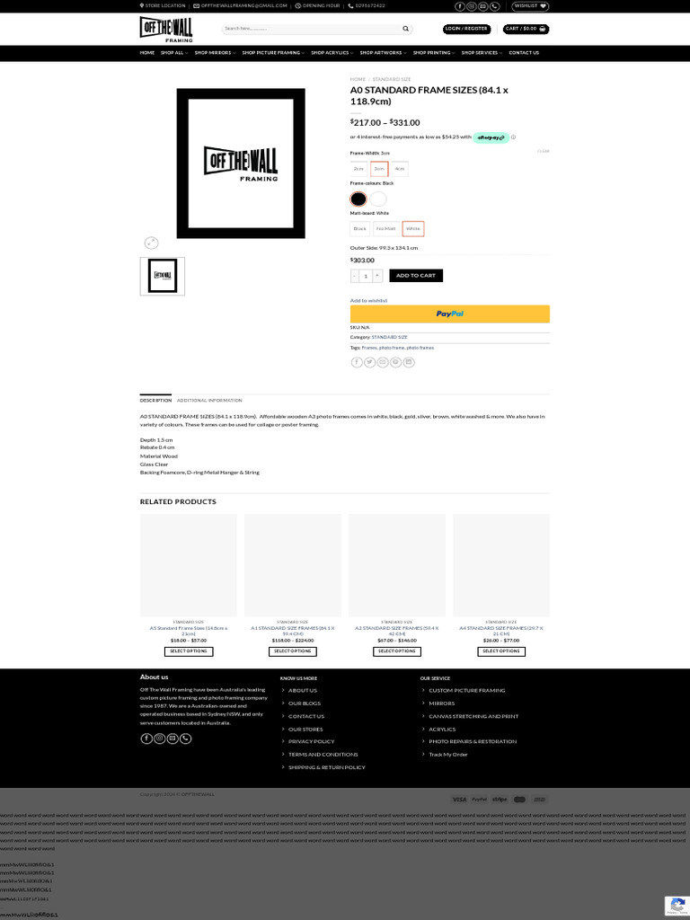 Shop A0 Standard Frame Sizes Online in Sydney | PDF | Plastic Arts