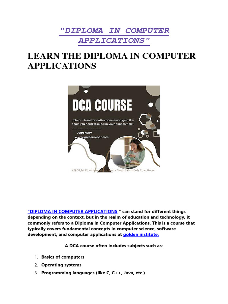 Diploma in Computer Applications | PDF | Python (Programming Language ...