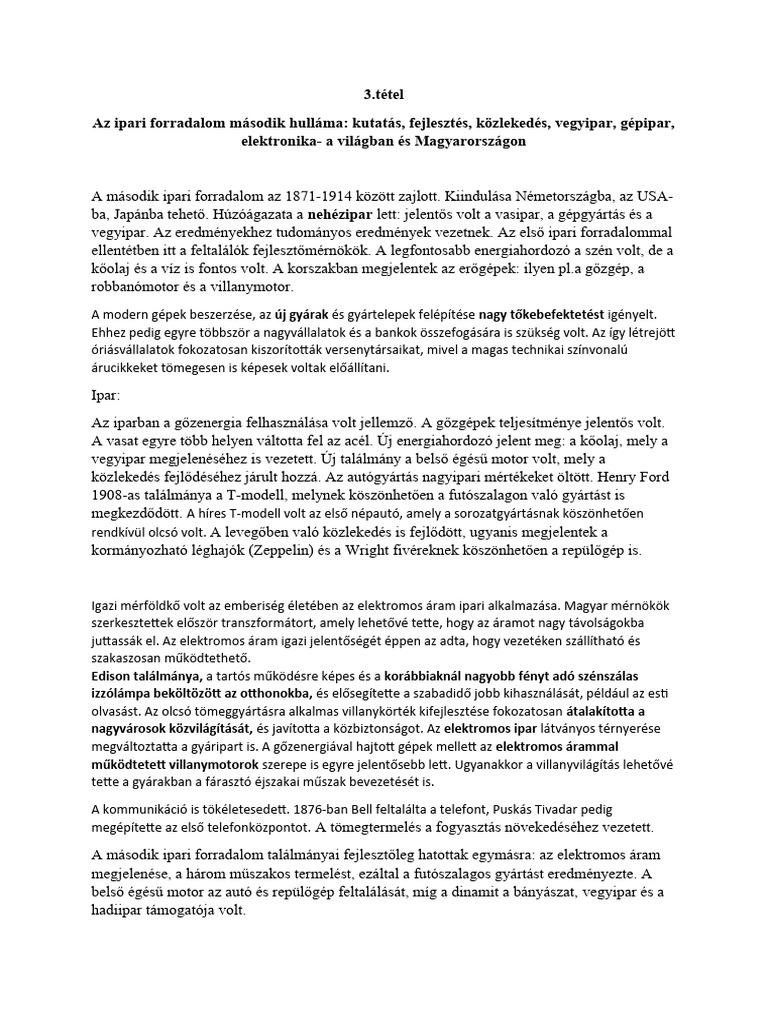 3.Tétel-Az Ipari Forradalom Második Hulláma | PDF