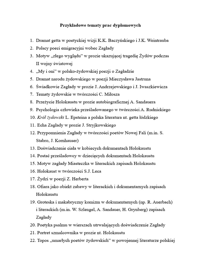 Przykładowe Tematy Prac Dyplomowych | PDF Przykładowe Tematy Prac Dyplomowych | PDF