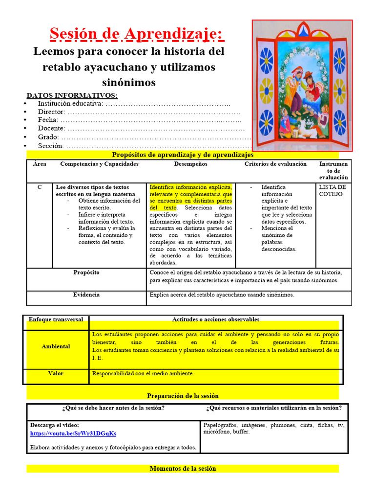 5º GRADO DIA 1 COM. LEEMOS PARA CONOCER LA HISTORIA DEL RETABLO AYACUCHANO Y UTILIZAMOS ...