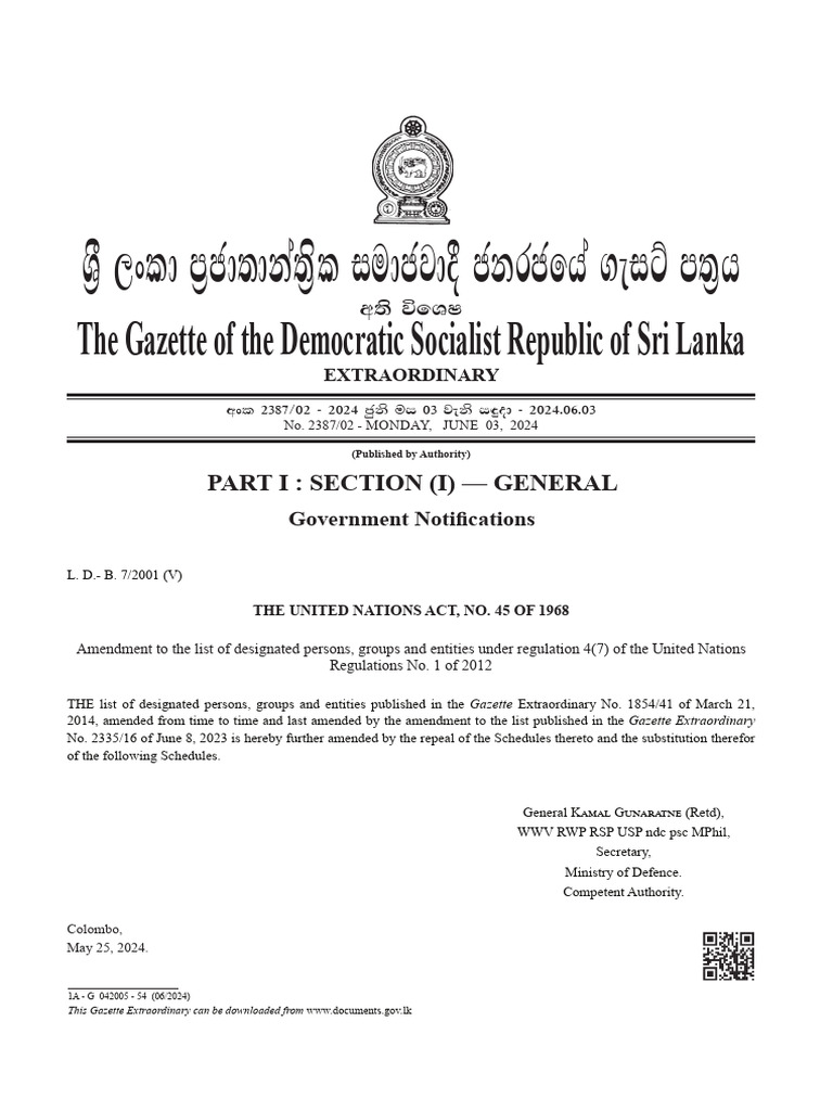 Freezing Order Made Under Regulation 5 of The United Nations Regulation ...