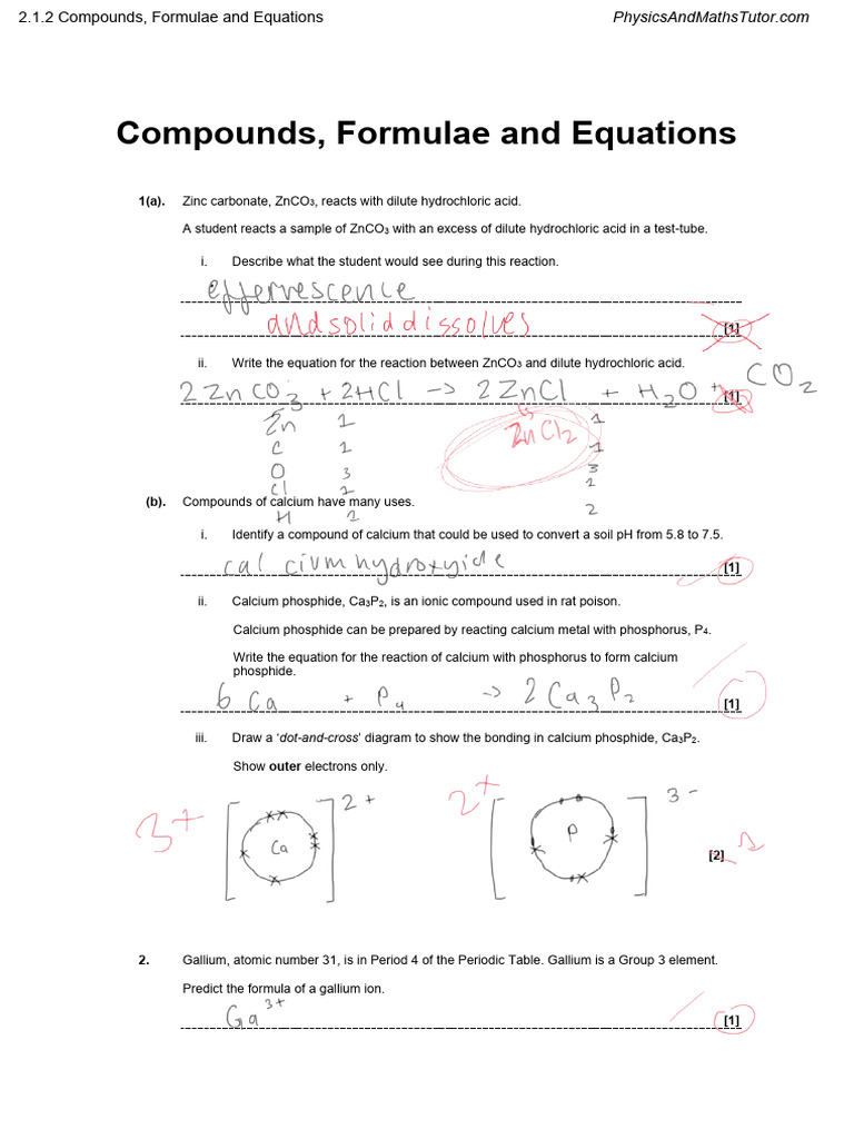 2.1.2 Compounds, Formulae and Equations QP | Download Free PDF ...