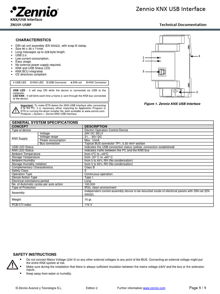 Datasheet KNX USB Interface EN Ed2 | PDF | Usb | Electrical Connector