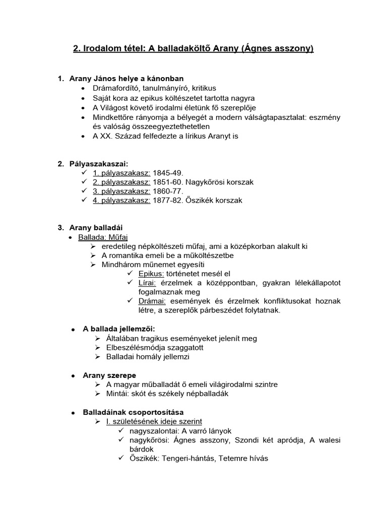 2.irodalom Tétel Arany Balladái | PDF