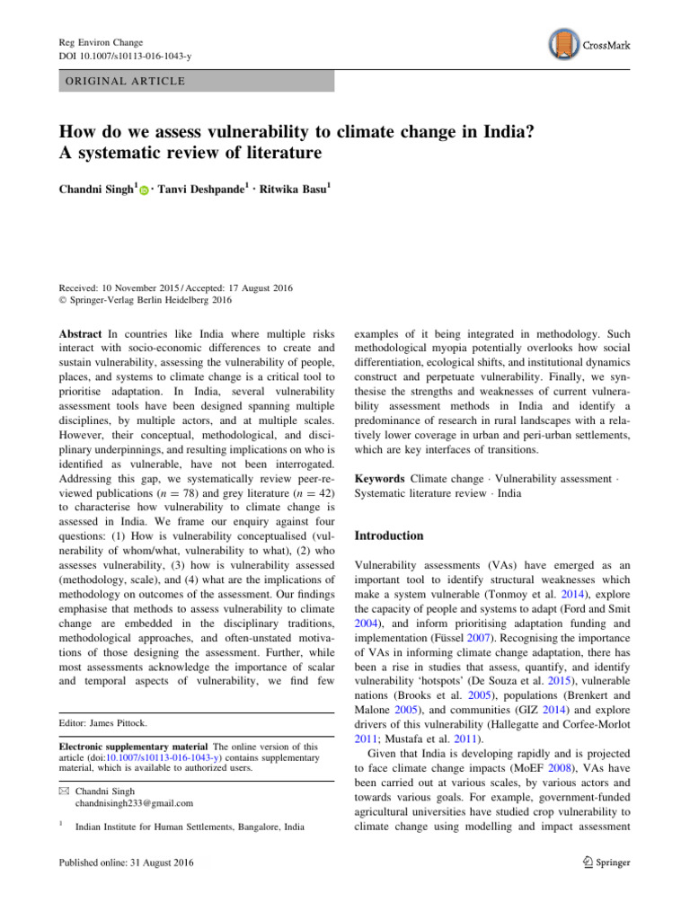 Assessing Climate Change Vulnerability in India | PDF | Methodology ...