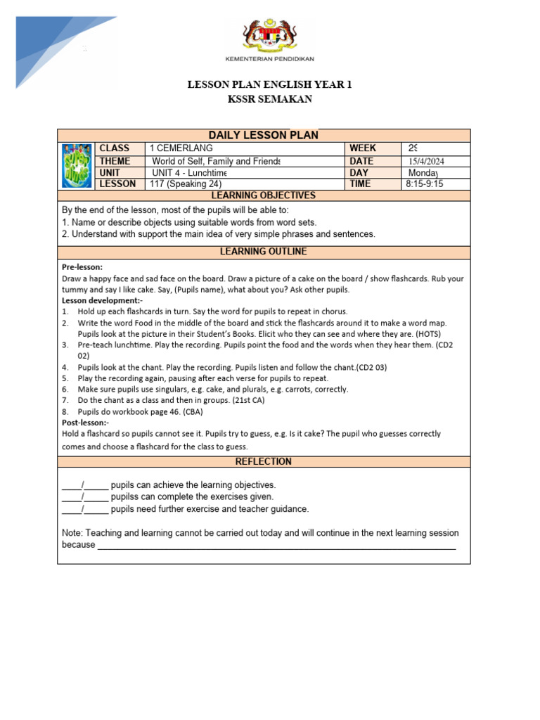 10.6 RPH BI THN 1 V3 - Unit 4 (LP 117-160) | PDF | Lesson Plan | Teachers