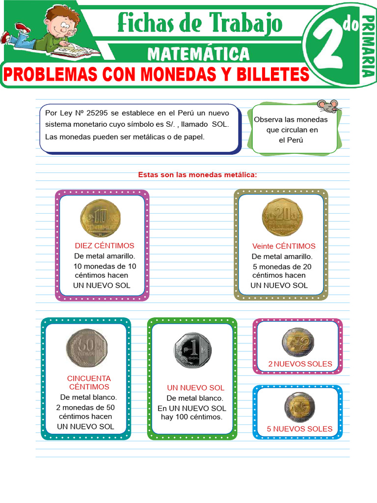 Problemas Con Monedas y Billetes para Segundo Grado de Primaria | PDF ...